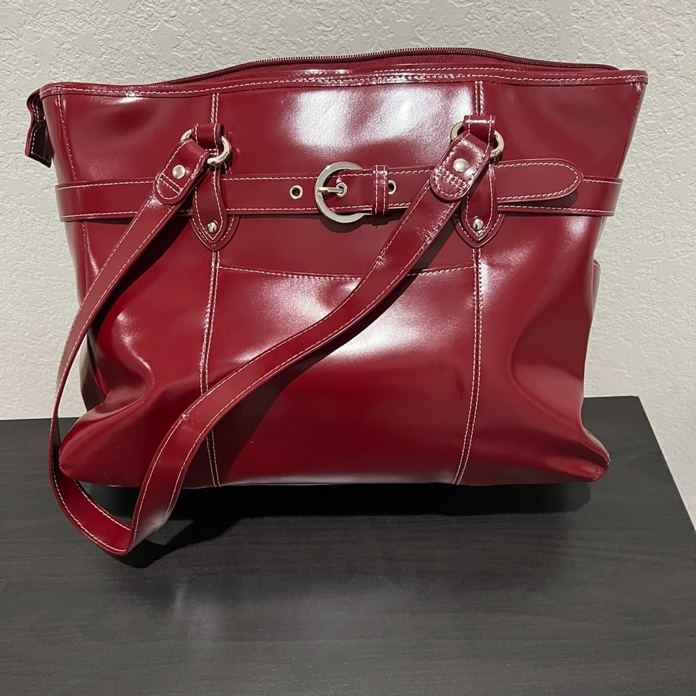 Cherry Red Leather Laptop Bag - Gem